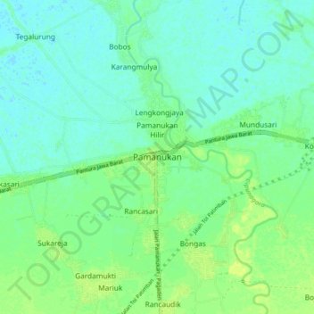 Topografische Karte Pamanukan, Höhe, Relief