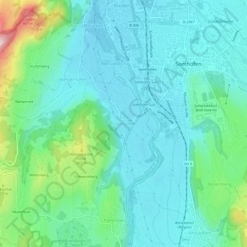 Topografische Karte Sigishofen, Höhe, Relief