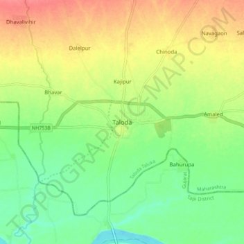 Topografische Karte Taloda, Höhe, Relief