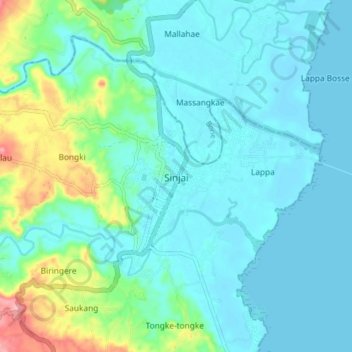 Topografische Karte Sinjai, Höhe, Relief