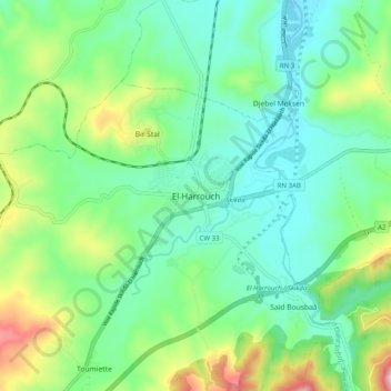 Topografische Karte El Harrouch, Höhe, Relief