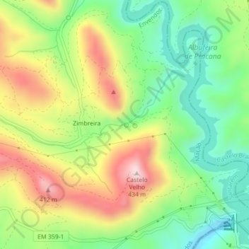 Topografische Karte Pego da Rainha, Höhe, Relief
