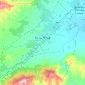 Topografische Karte Midar, Höhe, Relief