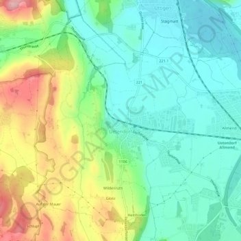 Topografische Karte Uetendorf, Höhe, Relief