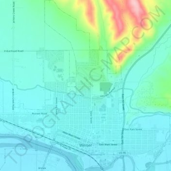 Topografische Karte Weiser, Höhe, Relief