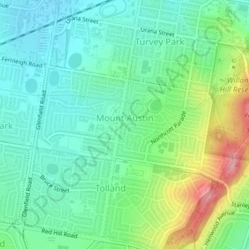 Topografische Karte Mount Austin, Höhe, Relief