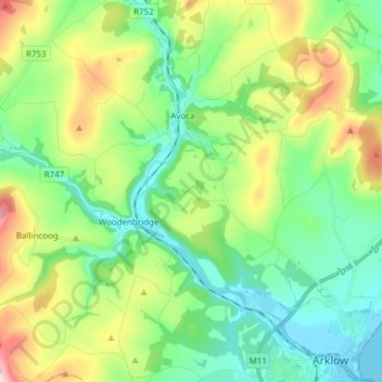 Topografische Karte Avoca, Höhe, Relief
