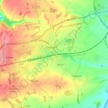 Topografische Karte Corsham, Höhe, Relief