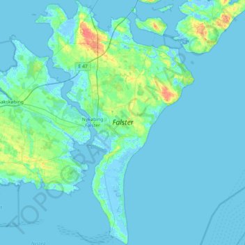 Topografische Karte Falster, Höhe, Relief