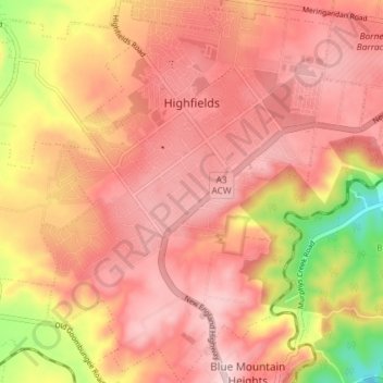 Topografische Karte Highfields, Höhe, Relief