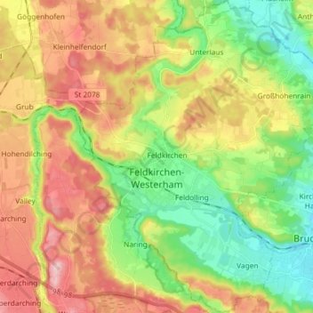 Topografische Karte Feldkirchen-Westerham, Höhe, Relief
