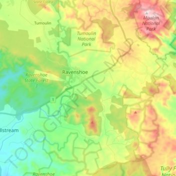 Topografische Karte Ravenshoe, Höhe, Relief