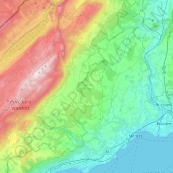 Topografische Karte District de Morges, Höhe, Relief