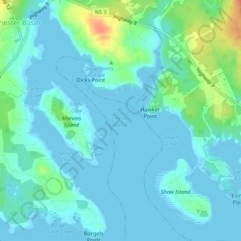Topografische Karte Chester Basin, Höhe, Relief