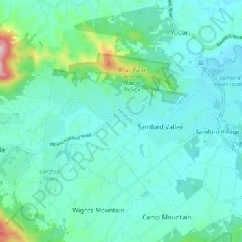 Topografische Karte Samford Valley, Höhe, Relief