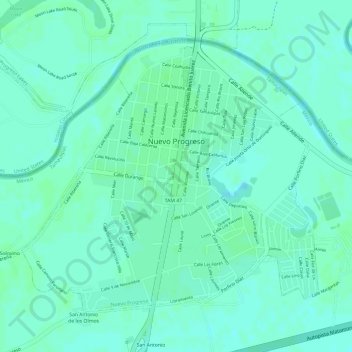 Topografische Karte Nuevo Progreso, Höhe, Relief