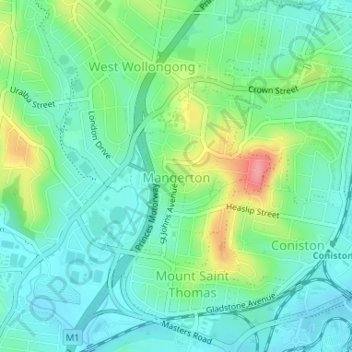 Topografische Karte Mangerton, Höhe, Relief