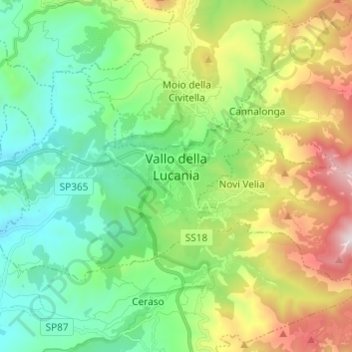 Topografische Karte Vallo della Lucania, Höhe, Relief