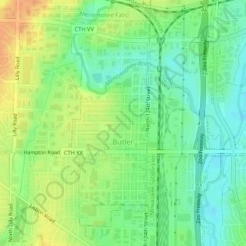 Topografische Karte Butler, Höhe, Relief
