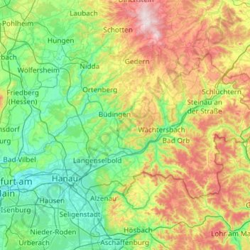 Topografische Karte Main-Kinzig-Kreis, Höhe, Relief