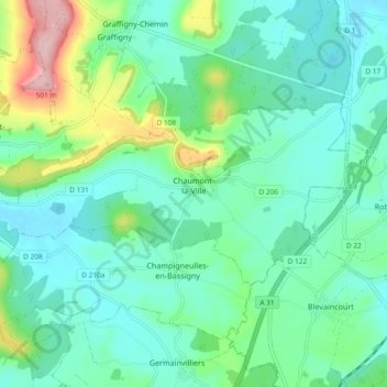 Topografische Karte Chaumont-la-Ville, Höhe, Relief