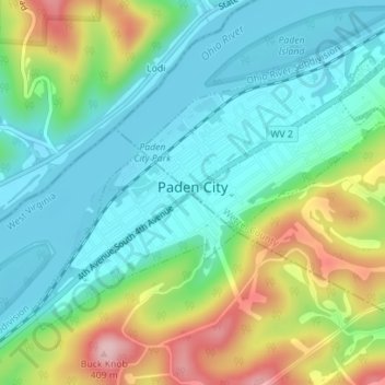 Topografische Karte Paden City, Höhe, Relief