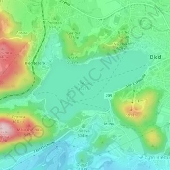 Topografische Karte Lake Bled, Höhe, Relief