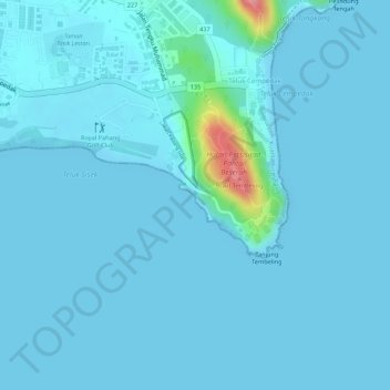 Topografische Karte Pantai Teluk Sisek, Höhe, Relief