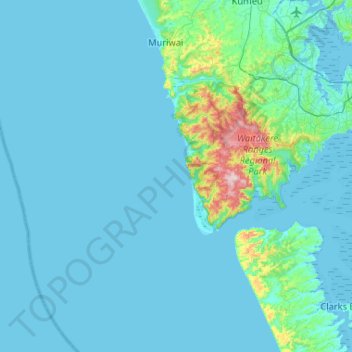 Topografische Karte Waitakere Ranges, Höhe, Relief