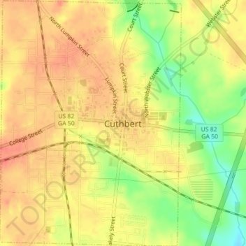 Topografische Karte Cuthbert, Höhe, Relief