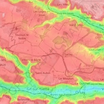 Topografische Karte Plateau de Saclay, Höhe, Relief