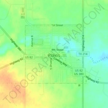 Topografische Karte Plains, Höhe, Relief