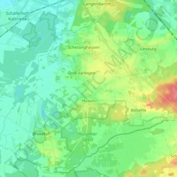 Topografische Karte Husum, Höhe, Relief