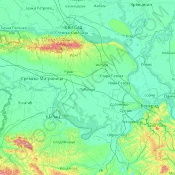 Topografische Karte Srem Administrative District, Höhe, Relief