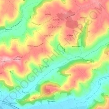 Topografische Karte Lusignan-Petit, Höhe, Relief