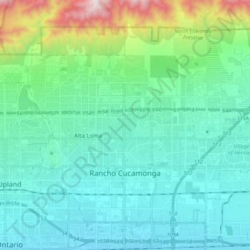 Topografische Karte Rancho Cucamonga, Höhe, Relief