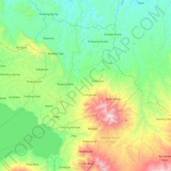 Topografische Karte Buay Pematang Ribu Ranau Tengah, Höhe, Relief
