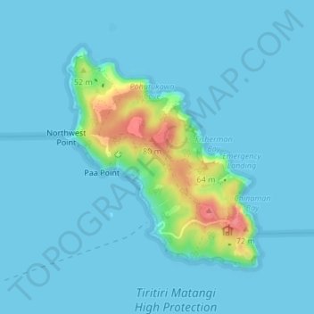 Topografische Karte Tiritiri Matangi Island, Höhe, Relief