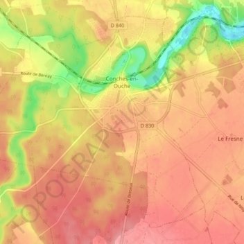 Topografische Karte Conches-en-Ouche, Höhe, Relief