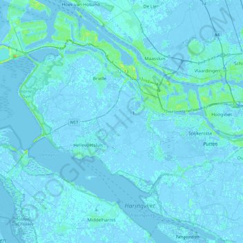 Topografische Karte Voorne-Putten, Höhe, Relief