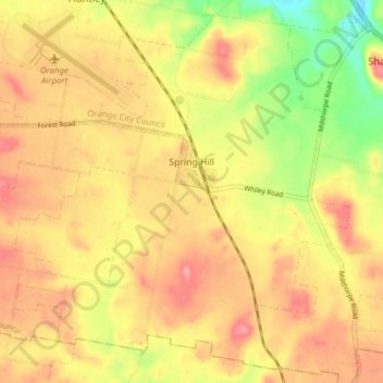 Topografische Karte Spring Hill, Höhe, Relief