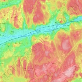 Topografische Karte Partille kommun, Höhe, Relief