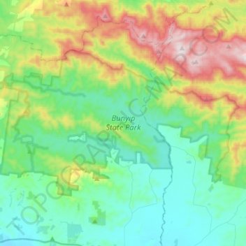 Topografische Karte Bunyip State Park, Höhe, Relief