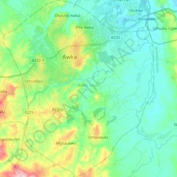 Topografische Karte Awka South, Höhe, Relief