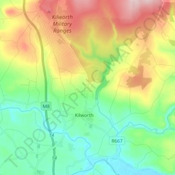 Topografische Karte Kilworth, Höhe, Relief