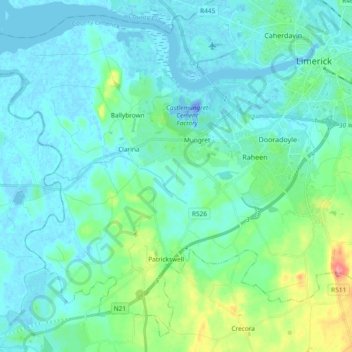 Topografische Karte Limerick City West LEA, Höhe, Relief