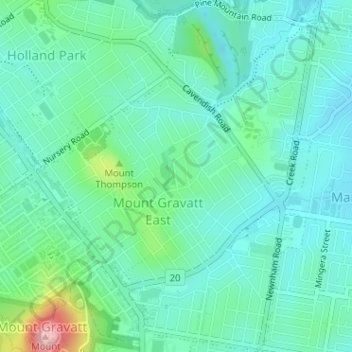 Topografische Karte Mount Gravatt East, Höhe, Relief