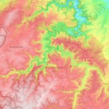 Topografische Karte Nationalpark Eifel, Höhe, Relief