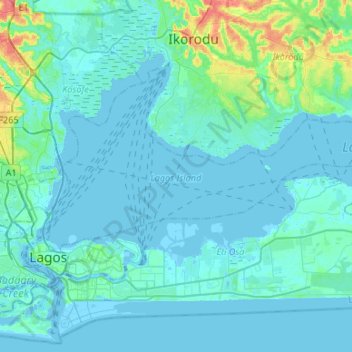 Topografische Karte Lagos Island, Höhe, Relief