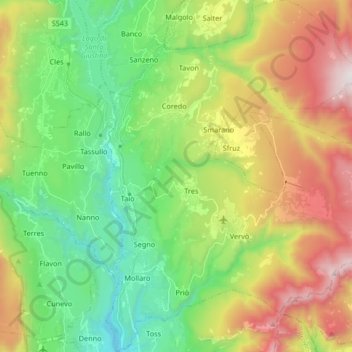 Topografische Karte Predaia, Höhe, Relief